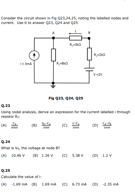 Solved Consider the circuit shown in Fig Q23,24,25, noting | Chegg.com