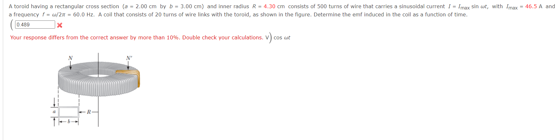 Solved A toroid having a rectangular cross section (a = 2.00 | Chegg.com