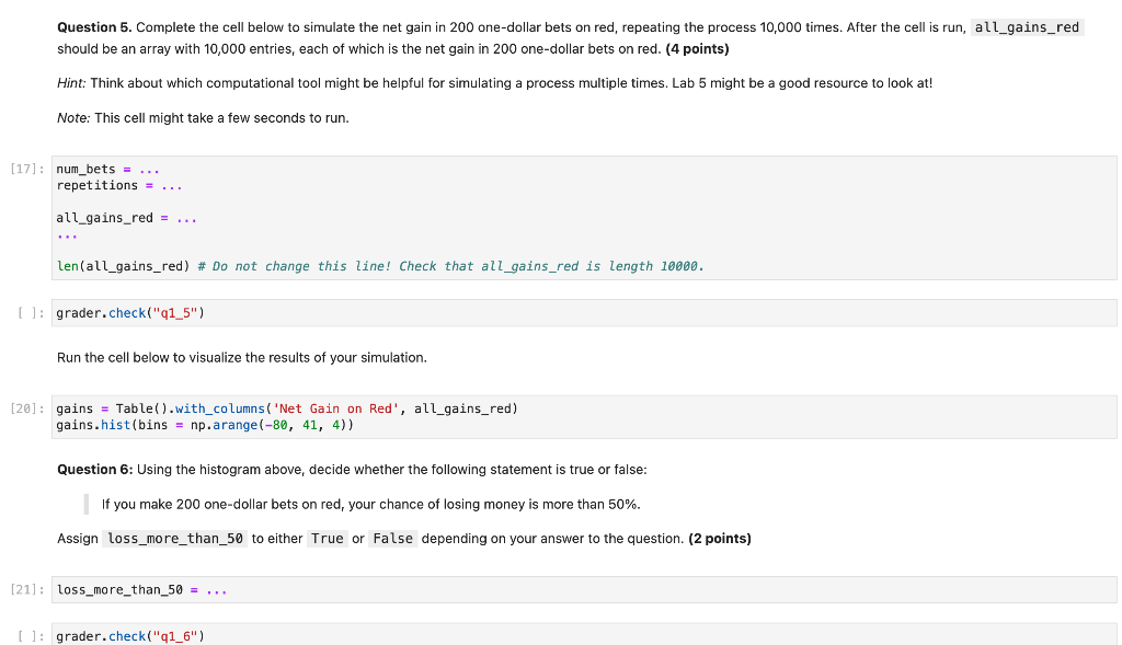 Question 5. Complete the cell below to simulate the | Chegg.com