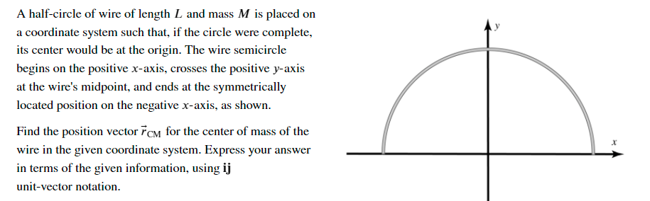 Solved A half-circle of wire of length L and mass M is | Chegg.com