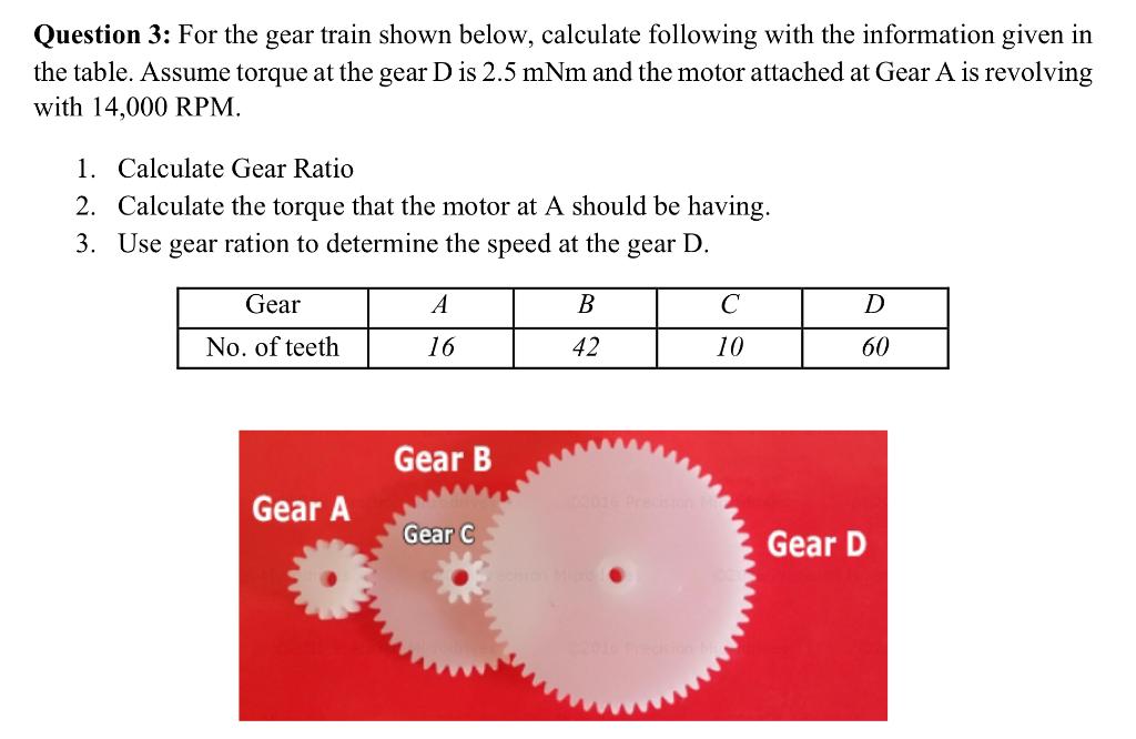 Solved For the gear train shown below, calculate following | Chegg.com