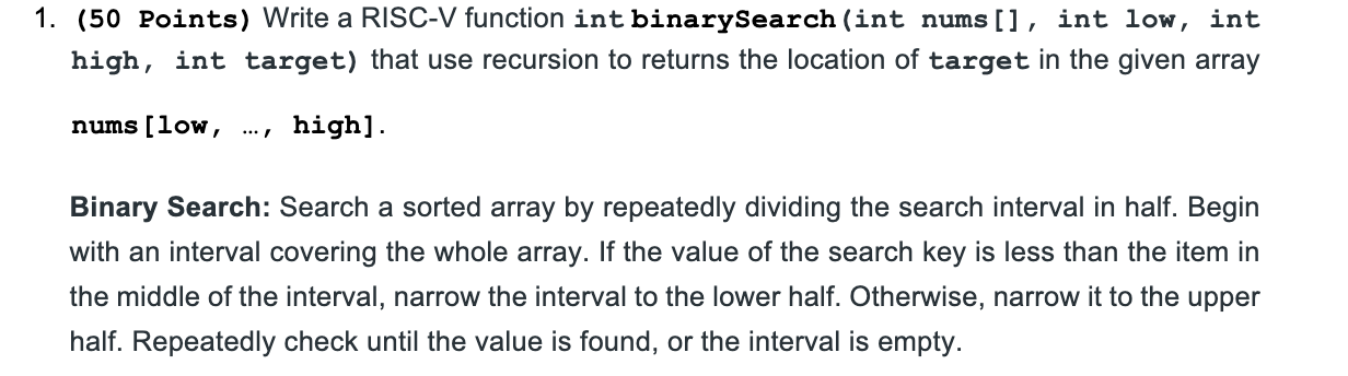 Solved 1. (50 Points) Write a RISC-V function int | Chegg.com
