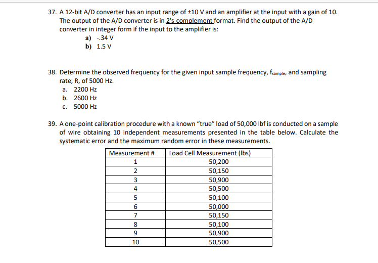 [Solved]: 37. A 12-bit A/D converter has an input range of