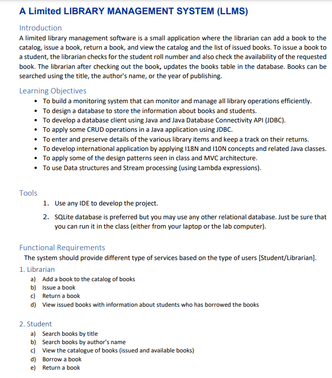 A Limited LIBRARY MANAGEMENT SYSTEM (LLMS) | Chegg.com