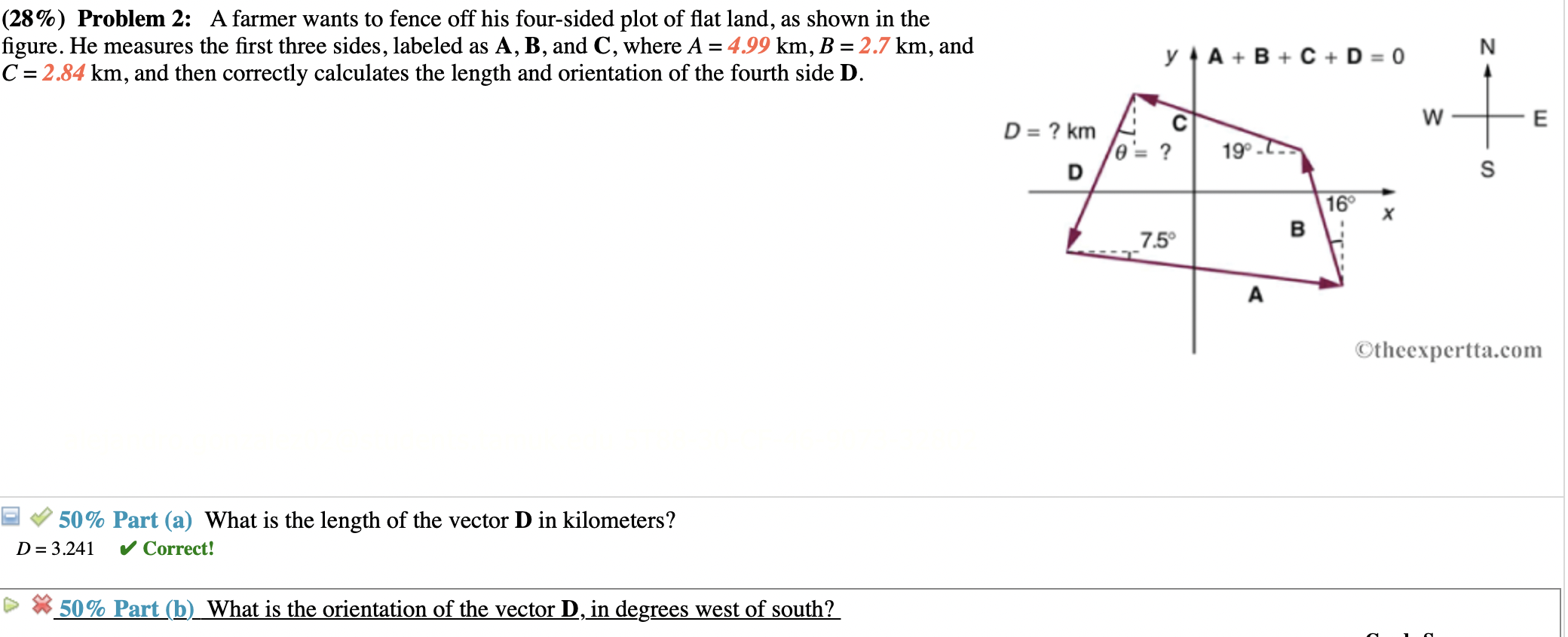 Solved (28%) Problem 2: A farmer wants to fence off his | Chegg.com