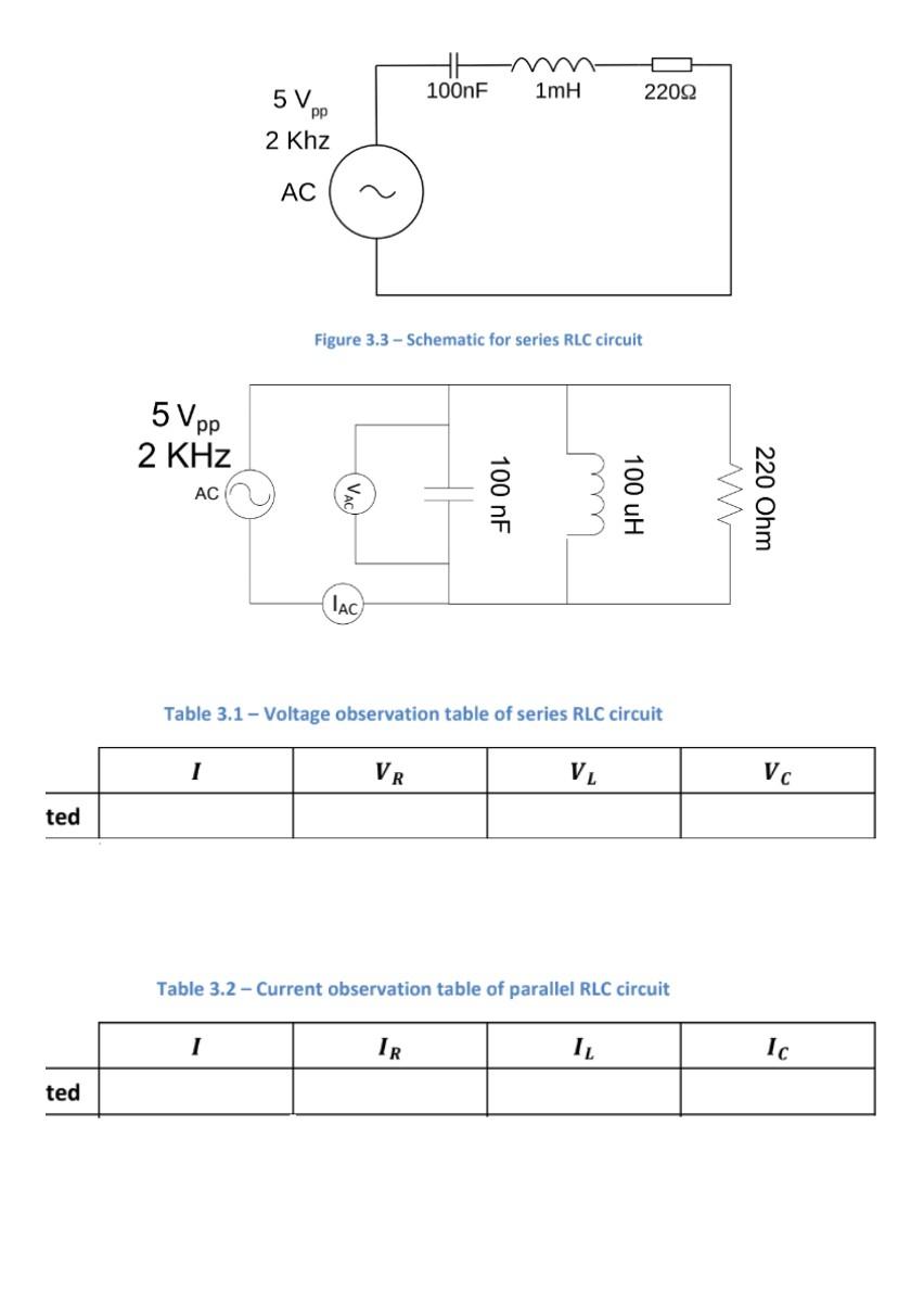 Solved Figure 3.3-Schematic for series RLC circuit Table 3.1 | Chegg.com
