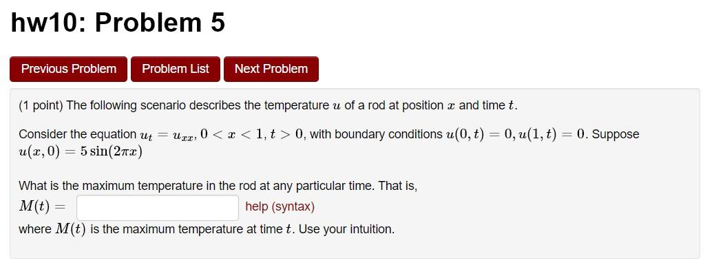 Solved hw10: Problem 5 Previous Problem Problem List Next | Chegg.com
