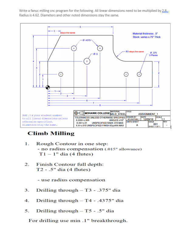 Solved Write A Fanuc Milling Cnc Program For The Following 