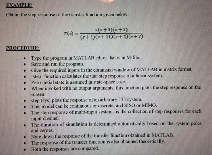 Solved EXAMPLE: Obtain the step response of the transfer | Chegg.com