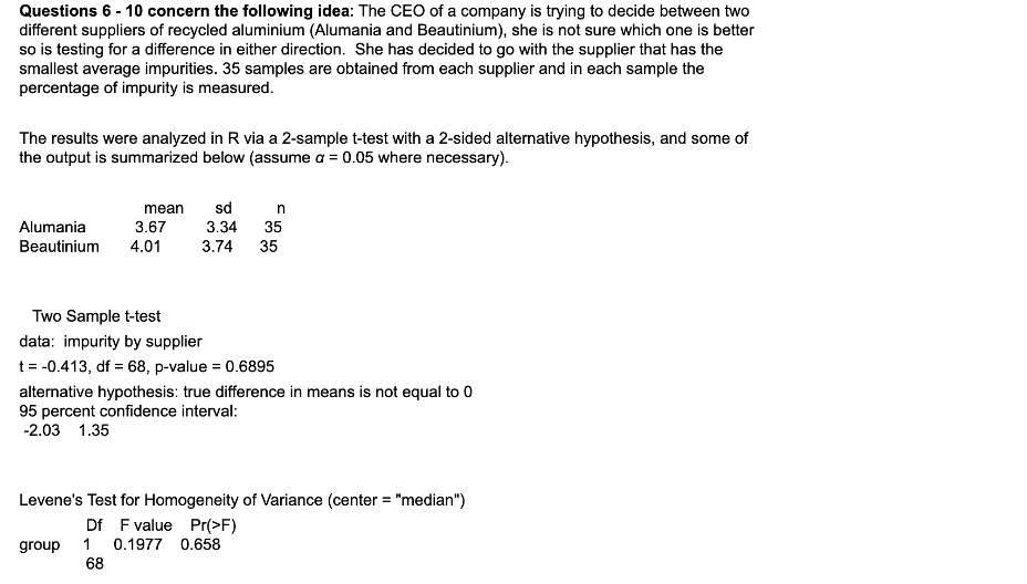 Solved Questions 6−10 concern the following idea: The CEO of | Chegg.com