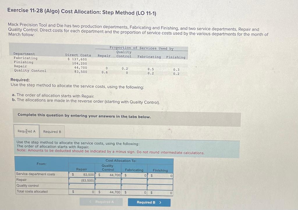 Solved Exercise 11-28 (Algo) Cost Allocation: Step Method | Chegg.com