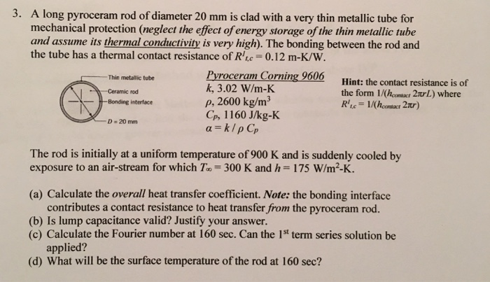 Solved 3. A long pyroceram rod of diameter 20 mm is clad | Chegg.com