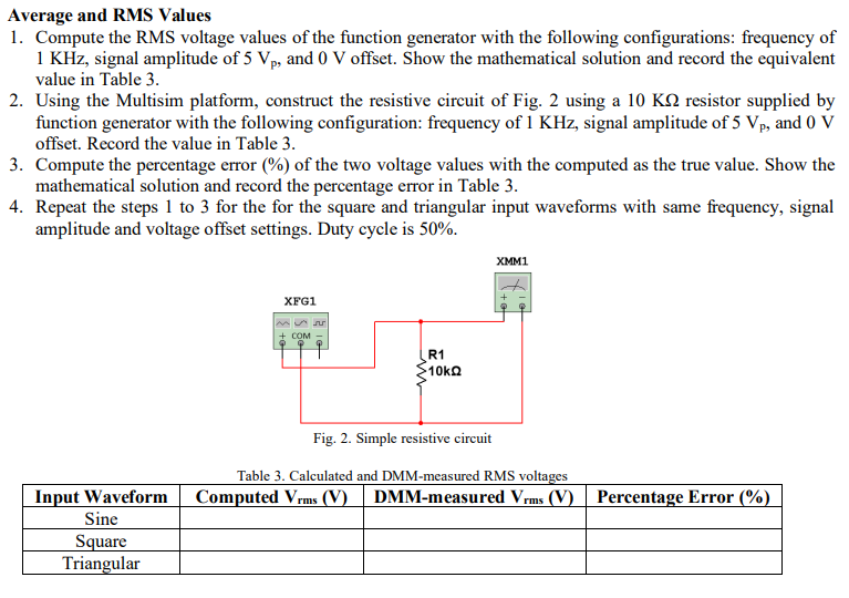 Solved Average and RMS Values 1. Compute the RMS voltage | Chegg.com