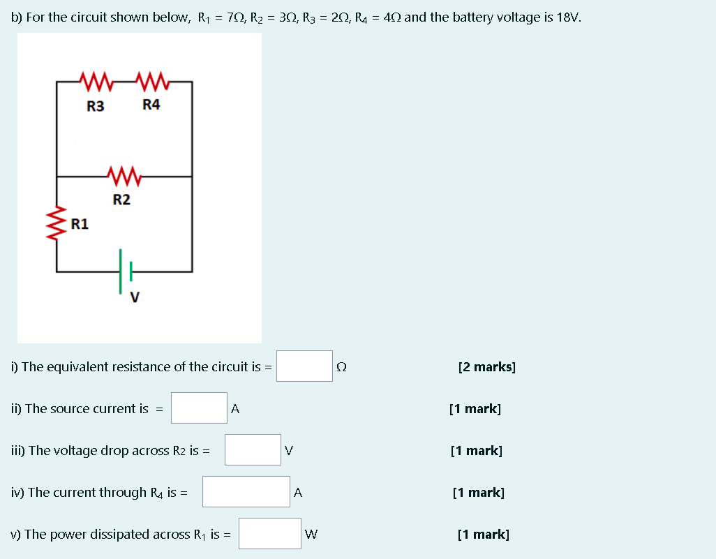 Solved b) For the circuit shown below, R1 = 712, R2 = 312, | Chegg.com