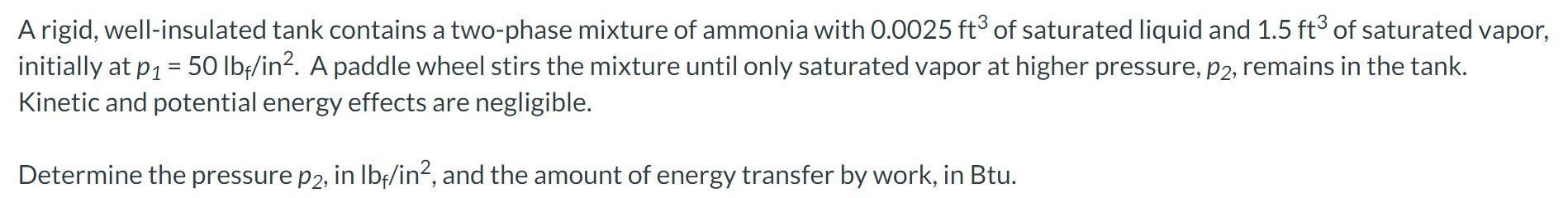 Solved A rigid, well-insulated tank contains a two-phase | Chegg.com