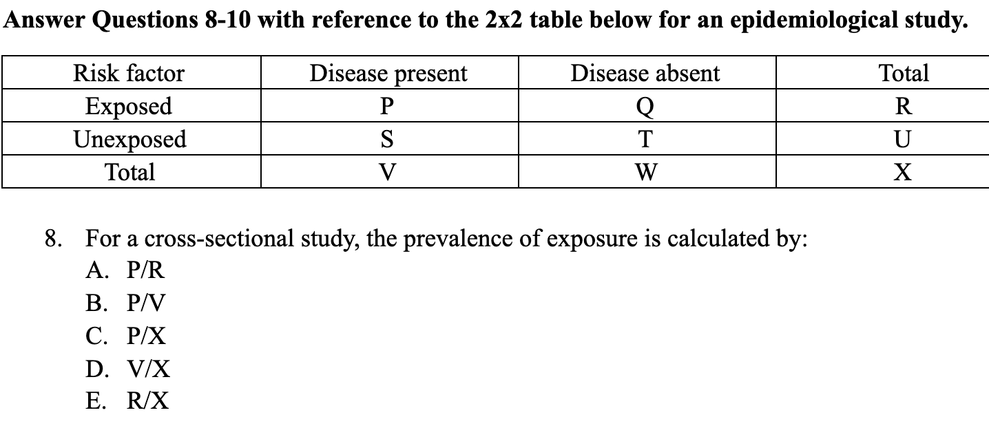 Solved Answer Questions 8-10 with reference to the 2x2 table | Chegg.com