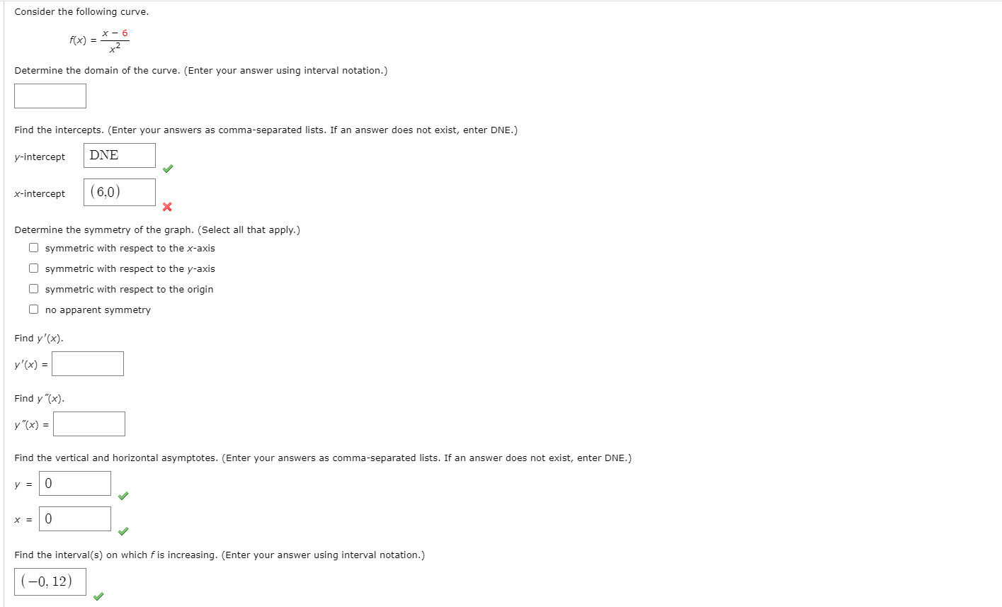 Solved Consider the following curve. f(x) = Determine the | Chegg.com