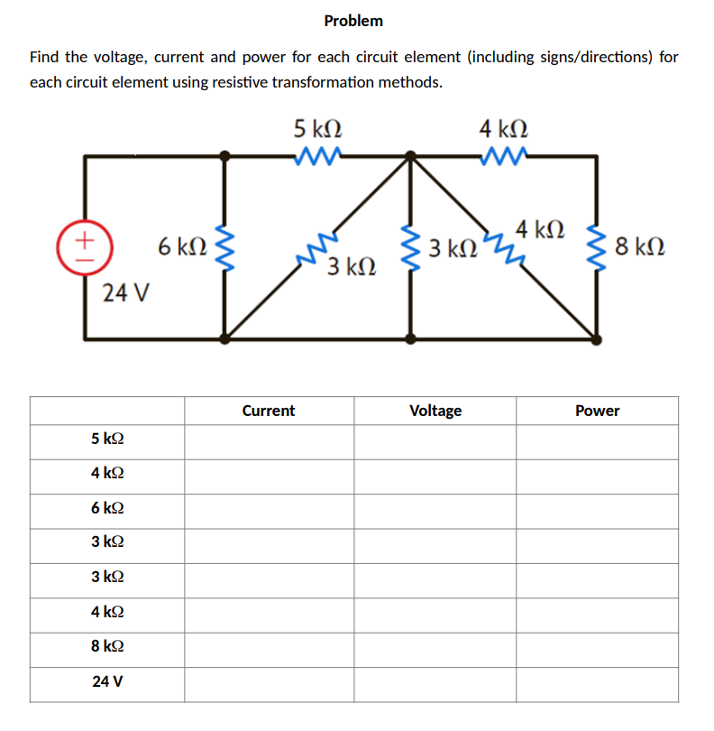 Solved Problem Find the voltage, current and power for each | Chegg.com