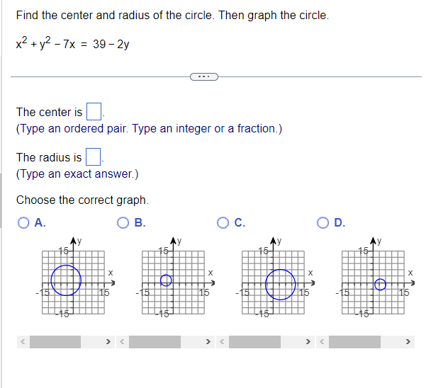 Solved Find the center and radius of the circle. Then graph | Chegg.com