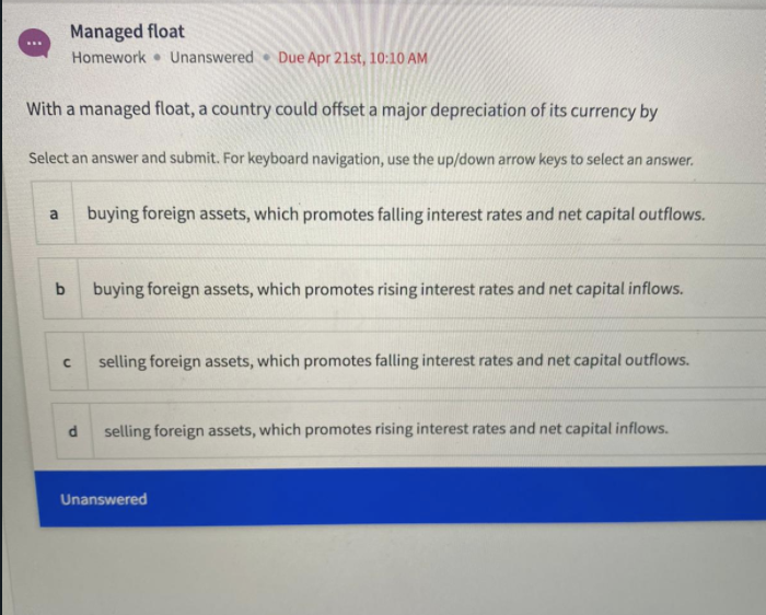 Solved Managed float Homework. Unanswered. Due Apr 21st, | Chegg.com