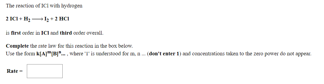 Solved The reaction of ICI with hydrogen 2 ICI + H2 - I2 + 2 | Chegg.com