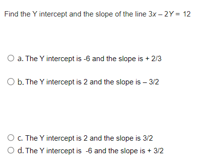 Solved Find the Y ﻿intercept and the slope of the line | Chegg.com