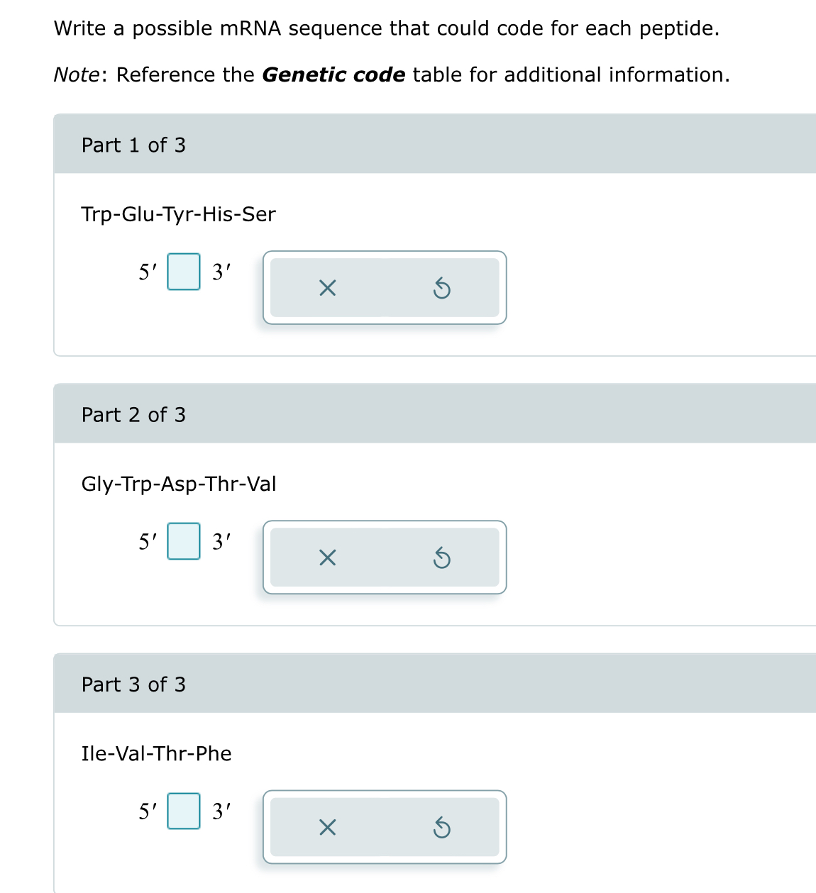 Solved Write a possible mRNA sequence that could code for | Chegg.com