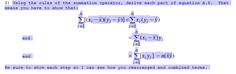 Solved That 2) Using the rules of the summation operator, | Chegg.com