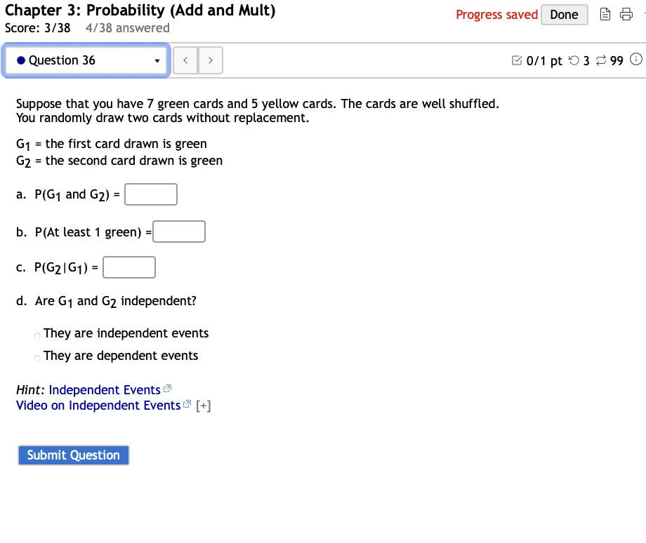 Solved Chapter 3: Probability (Add and Mult) Score: 3/38 | Chegg.com