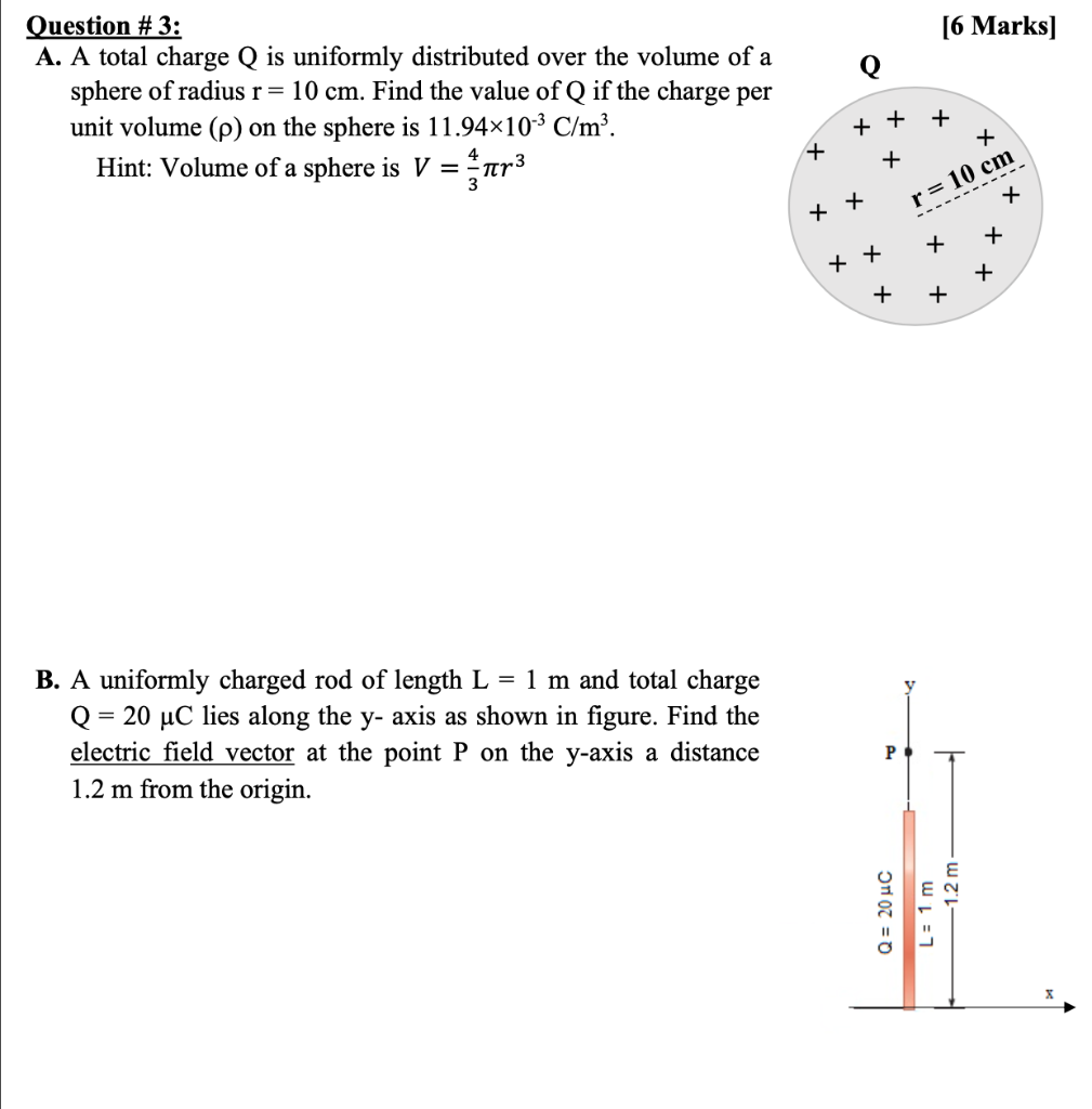 Solved [6 Marks] Question # 3: A. A total charge Q is | Chegg.com