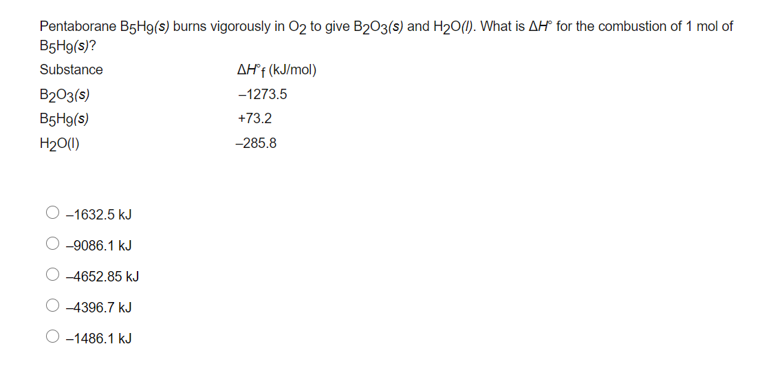 Solved Pentaborane B5Hg(s) burns vigorously in O2 to give | Chegg.com