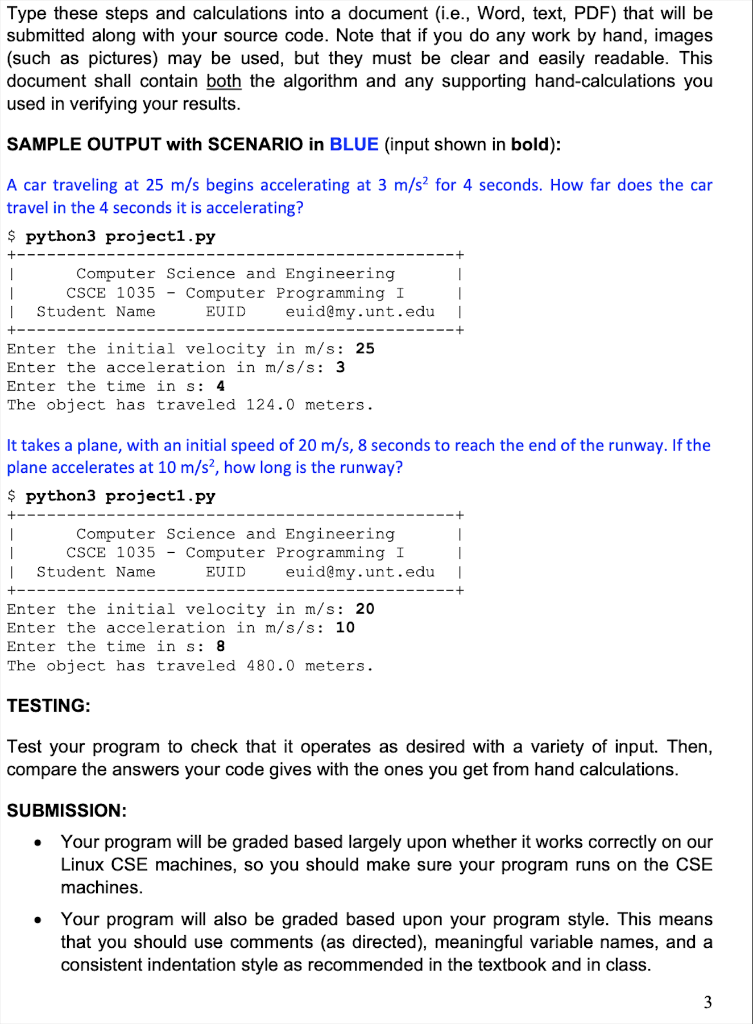 Solved PROGRAM DESCRIPTION: Kinematic equations are a set of | Chegg.com