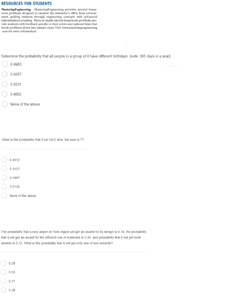 Solved RESOURCES FOR STUDENTS Mastering Engineering. | Chegg.com
