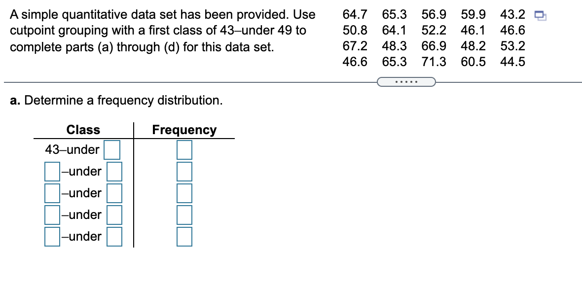 Solved A simple quantitative data set has been provided. Use | Chegg.com