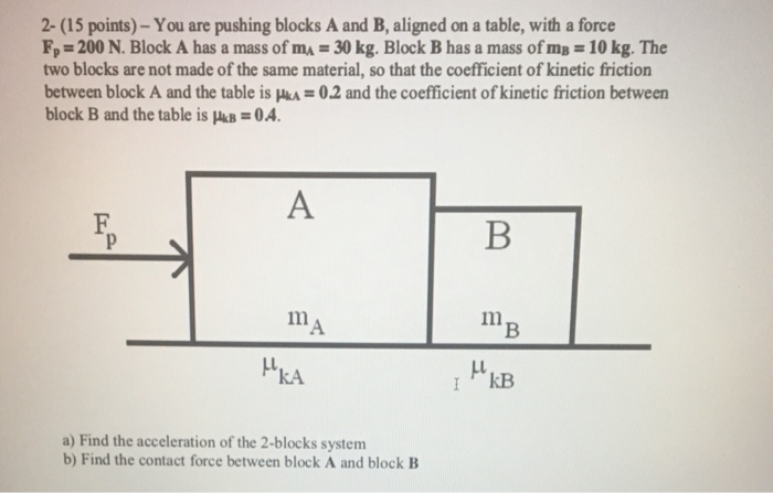 Solved 2- (15 points) -You are pushing blocks A and B, | Chegg.com