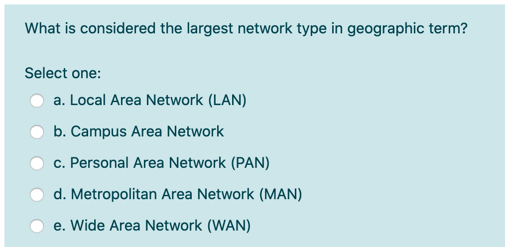 Solved What is considered the largest network type in | Chegg.com