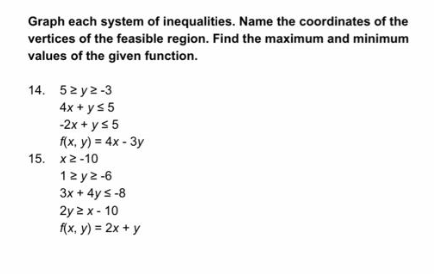 Solved Graph each system of inequalities. Name the | Chegg.com