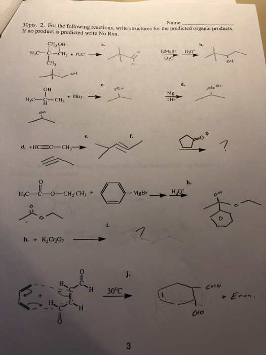 Solved Name 30pts. 2. For the following reactions. write | Chegg.com