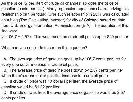 Solved As the price ($ per liter) of crude oil changes, | Chegg.com