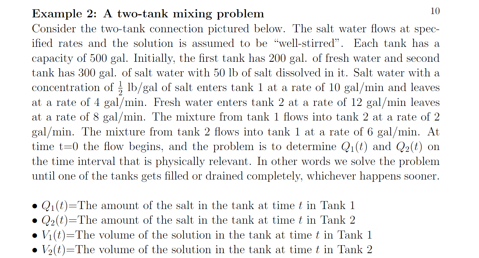 Solved Example 2: A two-tank mixing problem 10 Consider the | Chegg.com