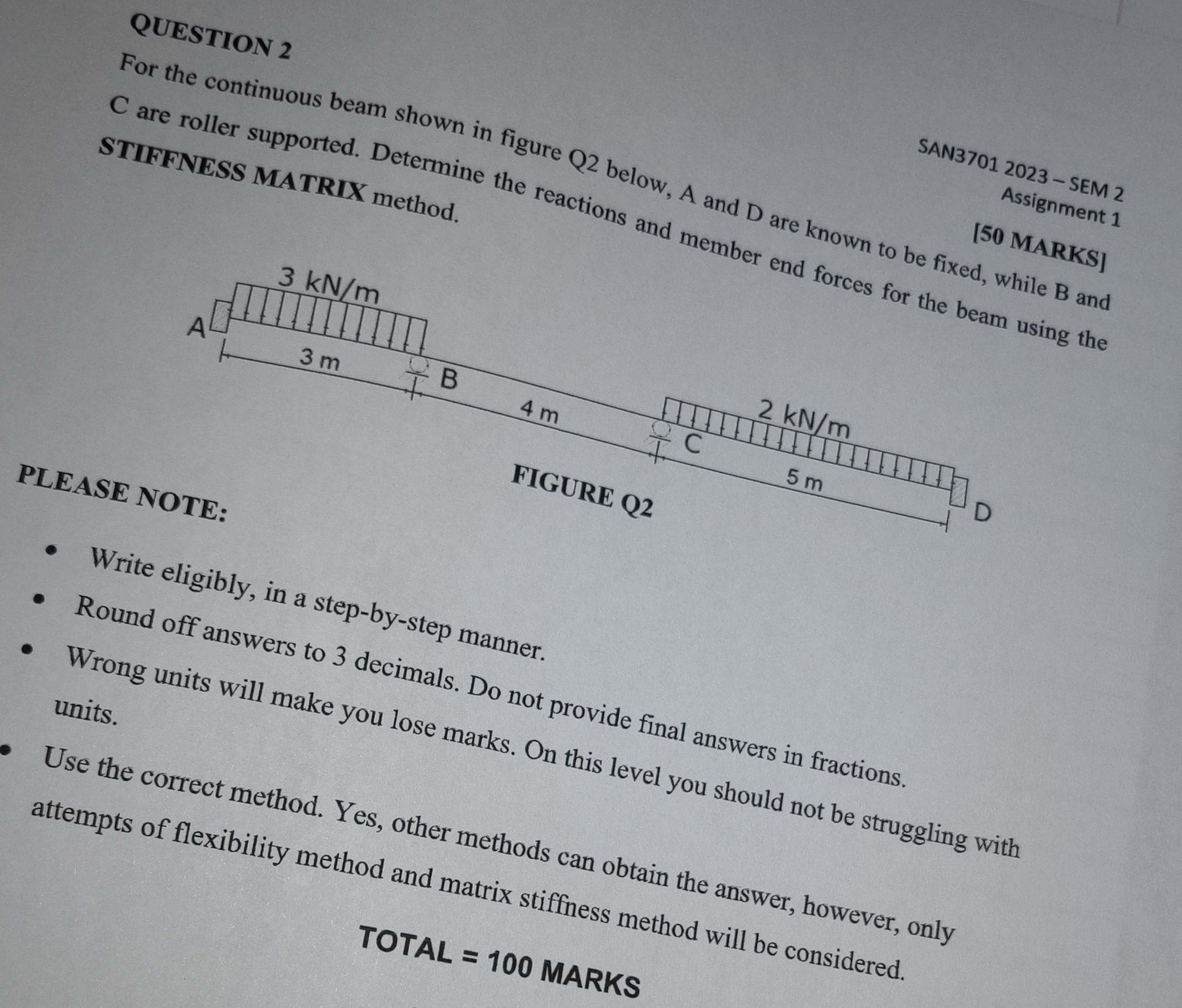 Solved QUESTION 2 For the continuous beam shown in figure | Chegg.com