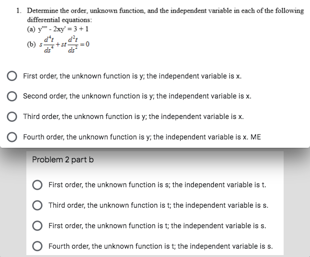 Solved 1. Determine the order, unknown function, and the | Chegg.com