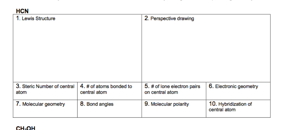 Solved HCN 1. Lewis Structure 2. Perspective drawing 3. | Chegg.com