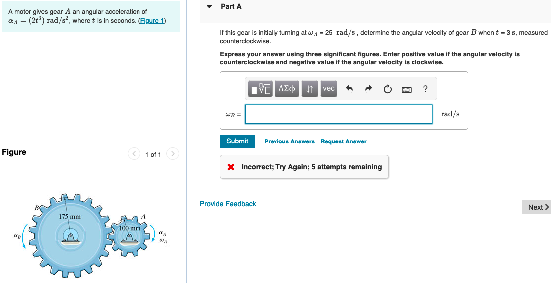 Solved A motor gives gear A an angular acceleration of | Chegg.com