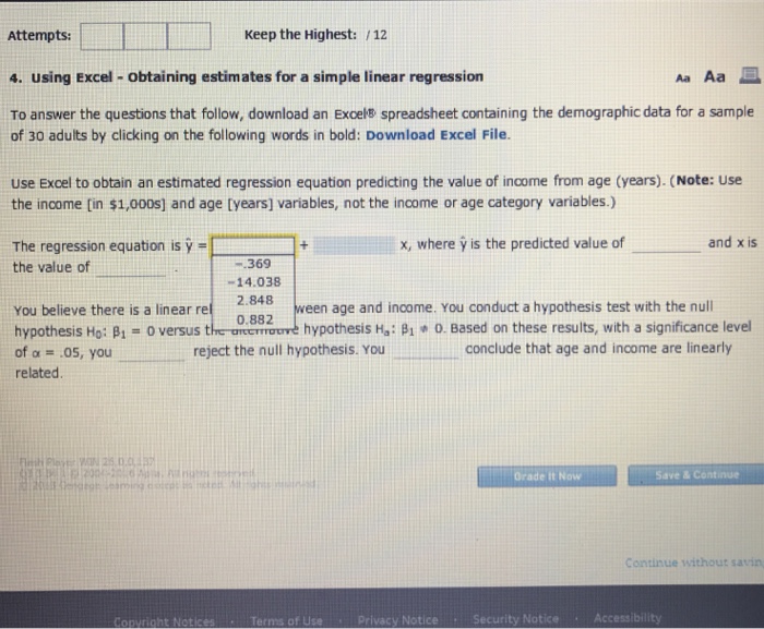 Solved Attempts: Keep the Highest: /12 4. using Excel - | Chegg.com