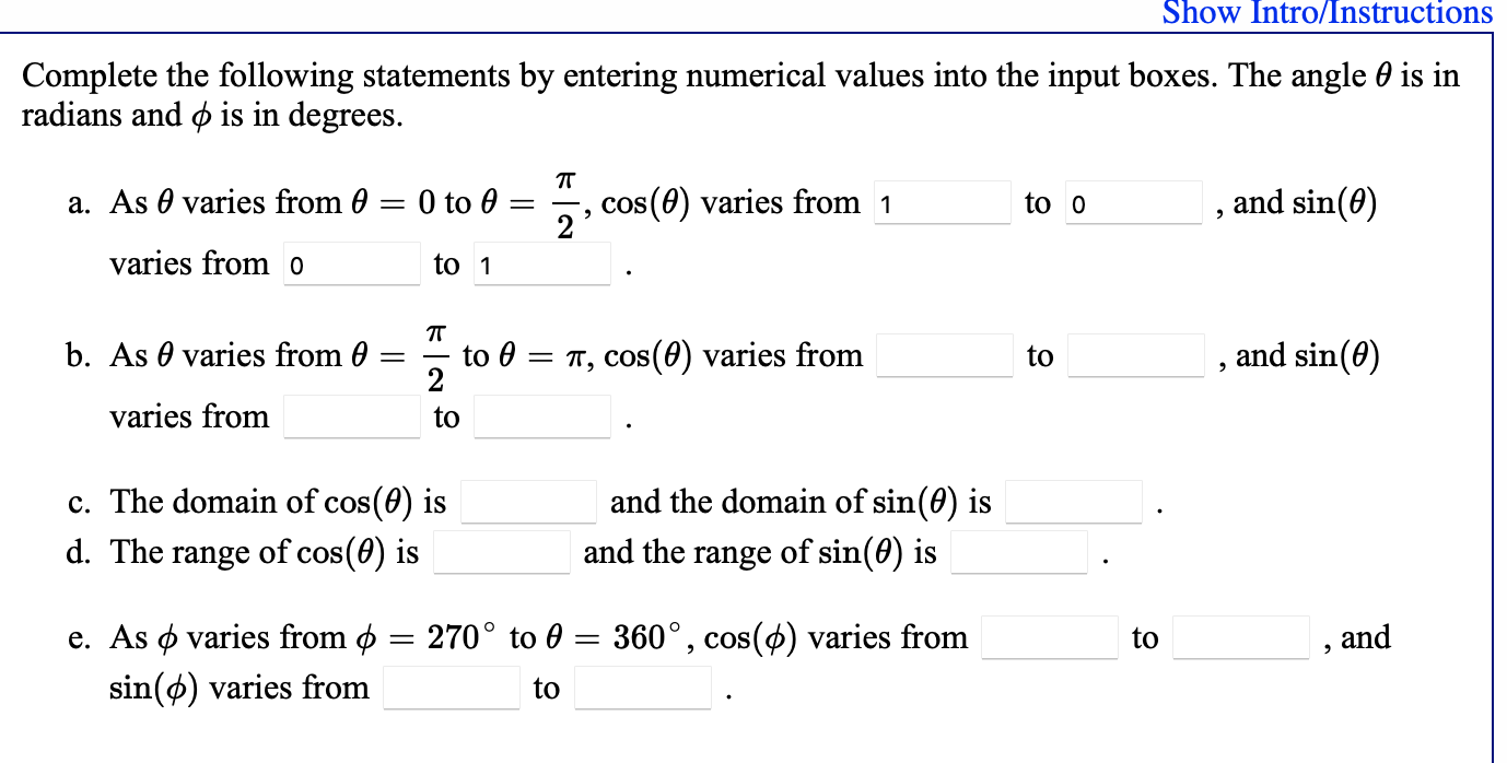 Solved Show Intro/Instructions Complete the following | Chegg.com