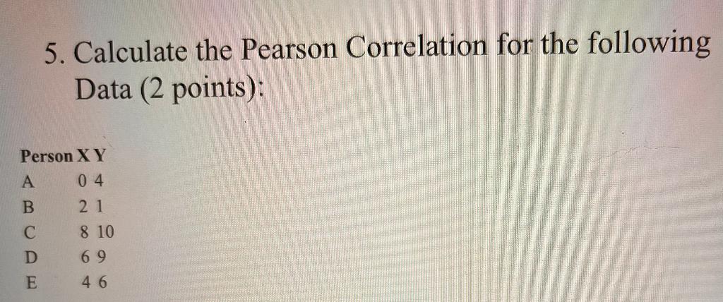 Solved 5. Calculate the Pearson Correlation for the | Chegg.com