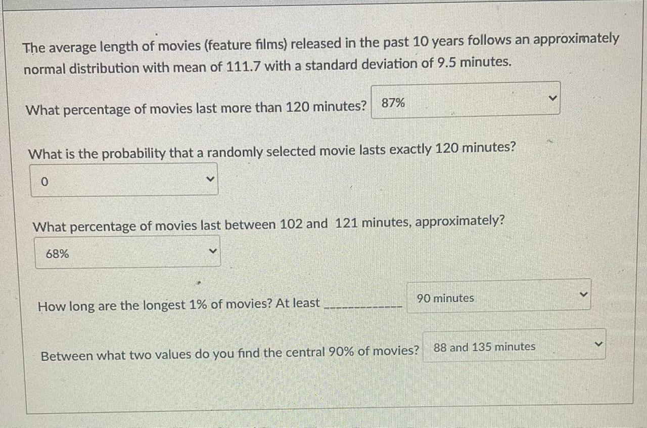 Solved The average length of movies (feature films) released | Chegg.com