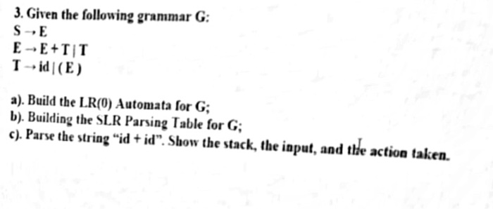 Solved Given the following grammar G: S rightarrow E E | Chegg.com