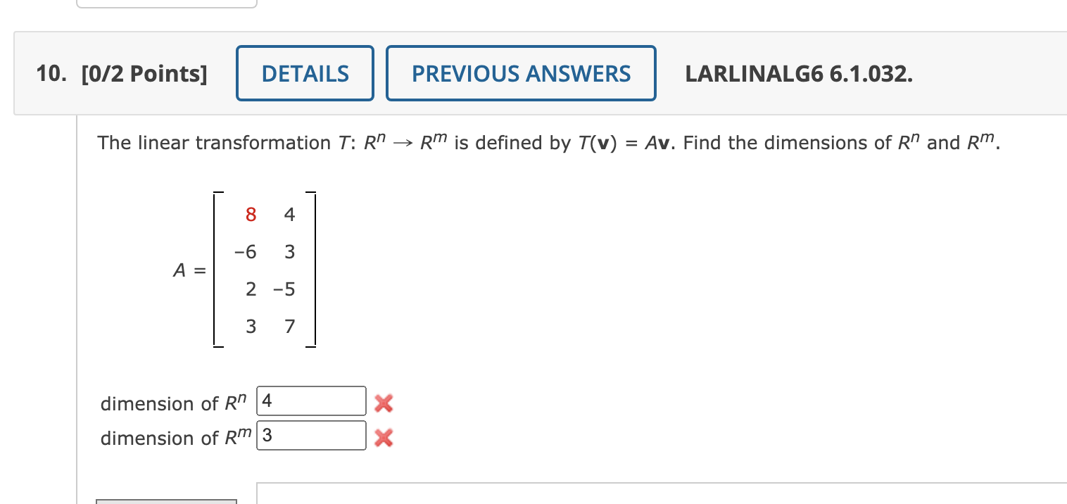 Solved The linear transformation T:Rn→Rm is defined by | Chegg.com